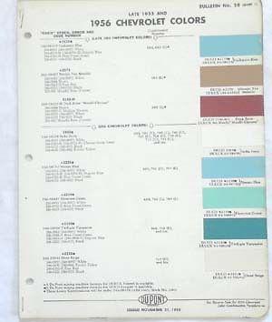 Purchase 1956 CHEVROLET DUPONT COLOR PAINT CHIP CHART ALL MODELS ...