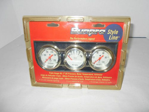 Buy NEW SUNPRO STYLE LINE CP8208 TRIPLE THREE WHITE/ CHROME GAUGE KIT ...
