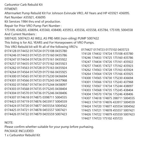 Buy Pump Rebuild Kit Fit For Johnson Evinrude VRO All Years/HP 435921 ...