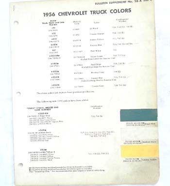 Purchase 1956 CHEVROLET TRUCK DUPONT COLOR PAINT CHIP CHART ALL MODELS ...