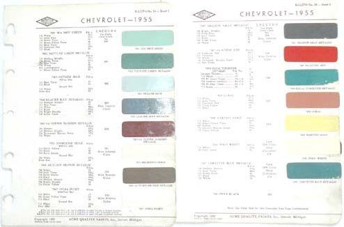 Find 1955 CHEVROLET ACME PROXLIN COLOR PAINT CHIP CHART ALL MODELS ...