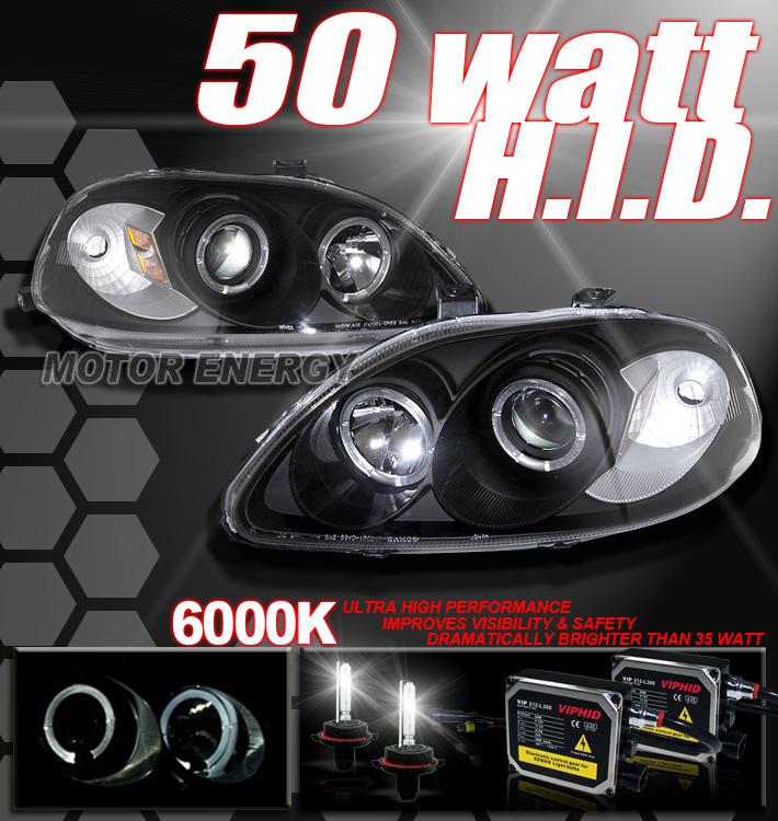 Find 99 00 HONDA CIVIC PROJECTOR HEADLIGHT+50W 6000K HID BLK in ...