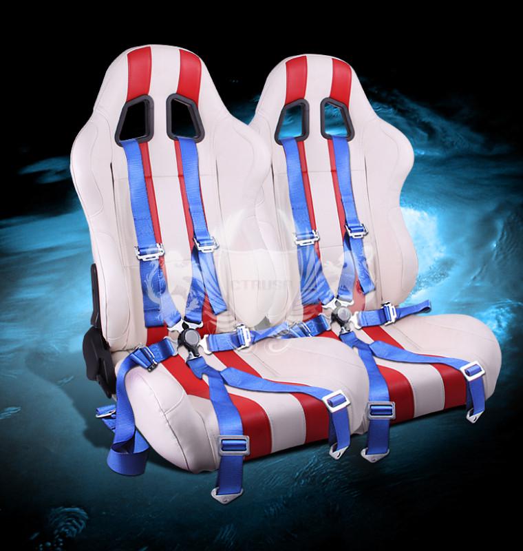 Find 2x Universal White/Red Stripe PVC Reclinable Racing Seats+6-PT ...