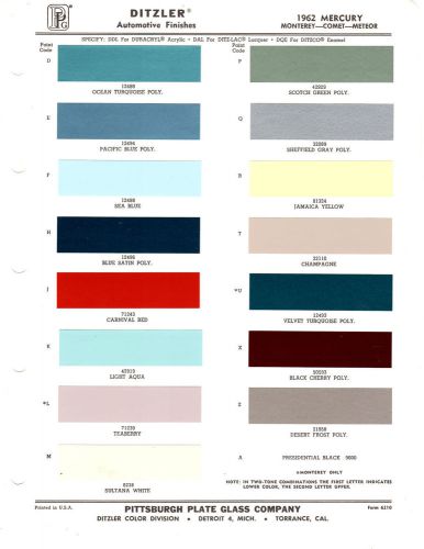 Sell 1962 MERCURY MONTEREY COMET METEOR 62 PAINT CHIPS DITZLER 12 in ...