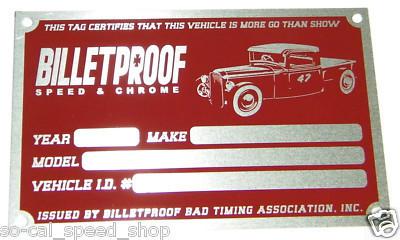 Sell BILLETPROOF TIMING TAG HOT RAT ROD GASSER FORD SCTA CAR SHOW ...