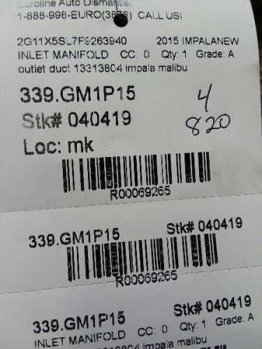 Sell 2013-2019 IMPALA NEW BODY Air Cleaner Outlet Duct 13313804 in ...