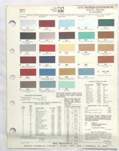 Purchase 1976 LINCOLN PPG COLOR PAINT CHIP CHART ALL MODELS ORIGINAL in ...
