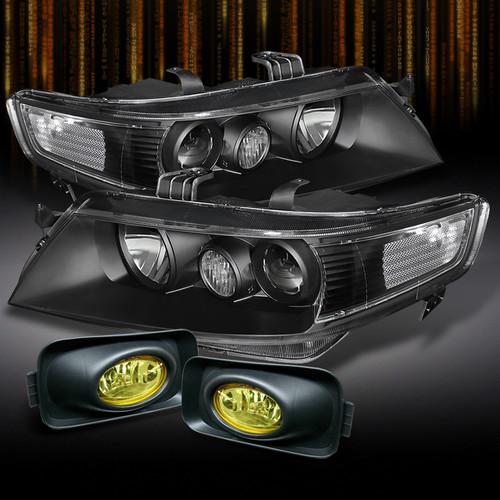 Buy 04-05 ACURA TSX PROJECTOR BLACK HEADLIGHTS+YELLOW FOG LIGHTS w ...