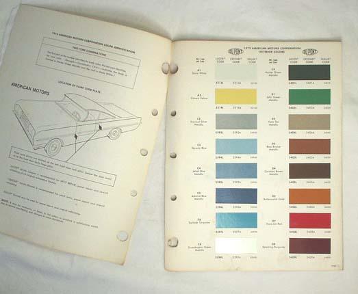 Buy 1972 AMC DUPONT COLOR PAINT CHIP CHART BOOK AMX JAVELIN LAVELIN SST ...