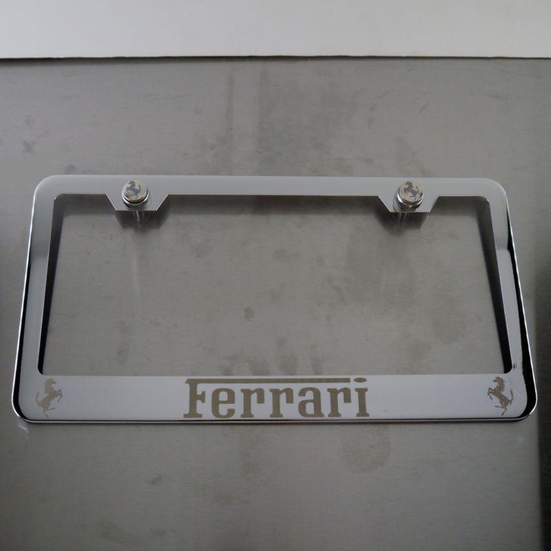 Buy Ferrari Chrome Stainless Steel License Plate Frame + Screws + Caps ...