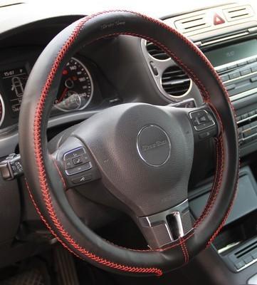 Buy BLACK PVC LEATHER STEERING WHEEL RED STITCH WRAP COVER NEEDLE ...