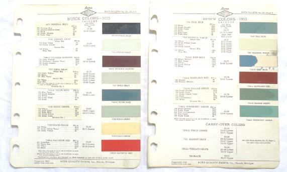 Sell 1953 BUICK ACME COLOR PAINT CHIP CHART ALL MODELS ORIGINAL in ...