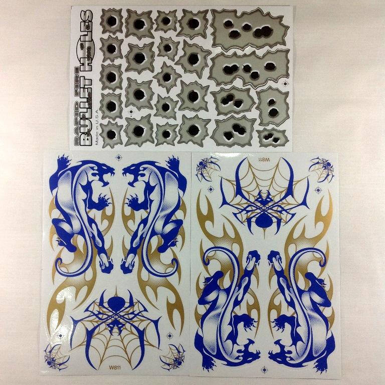 Purchase 3 SHEET FIRE BULLET HOLE & BLUE TIGER SPIDER STICKER DECAL ...