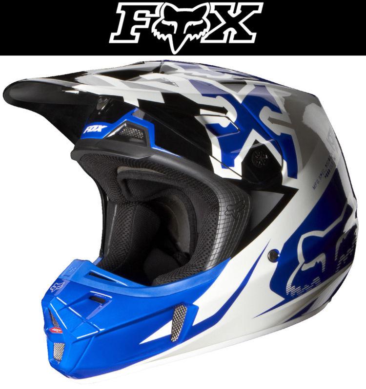 Purchase Fox Racing V2 Anthem Blue White Dirt Bike Helmet Motocross MX ...