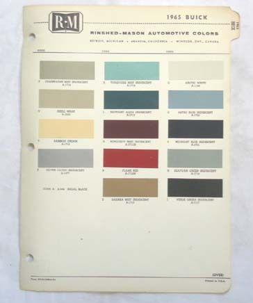 Buy 1965 BUICK R-M COLOR PAINT CHIP CHART ALL MODELS ORIGINAL in GREAT ...