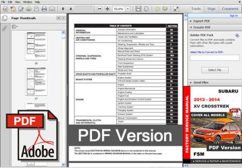 Find SUBARU XV CROSSTREK 2013 - 2014 FACTORY SERVICE REPAIR MAINTENANCE FSM MANUAL in New York ...