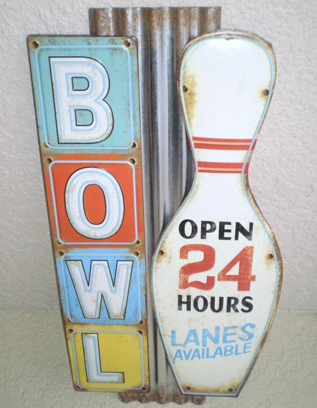 Sell Large BOWLING SIGN Corrugated Metal Bowling Alley Pin Ball Lanes ...