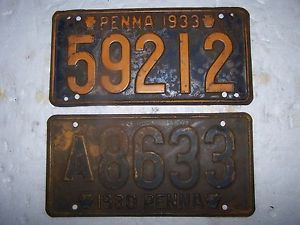 Purchase VINTAGE PA TAGS PENNSYLVANIA LICENSE PLATES 1930 1933 30 33 in ...
