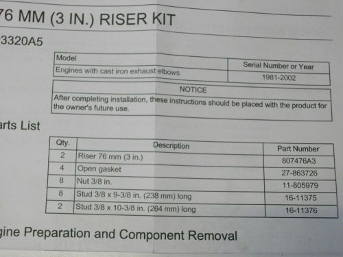 Buy Mercury Marine MerCruiser Quicksilver 93320A13 3" Exhaust Riser Kit ...