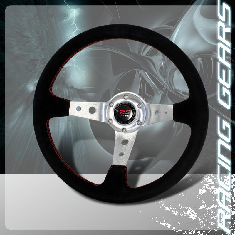 Find Universal 350mm 6 Bolt Red Stitches Black Suede Leather Deep Dish ...