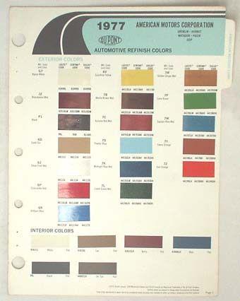 Buy 1977 AMC DUPONT COLOR PAINT CHIP CHART JEEP PACER MATADOR HORNET ...