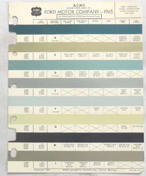 Purchase 1965 FORD ACME COLOR PAINT CHIP CHART ALL MODELS ORIGINAL ...
