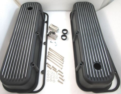 Purchase BB Chevy BBC Tall Finned Black Aluminum Valve Cover Kit W ...